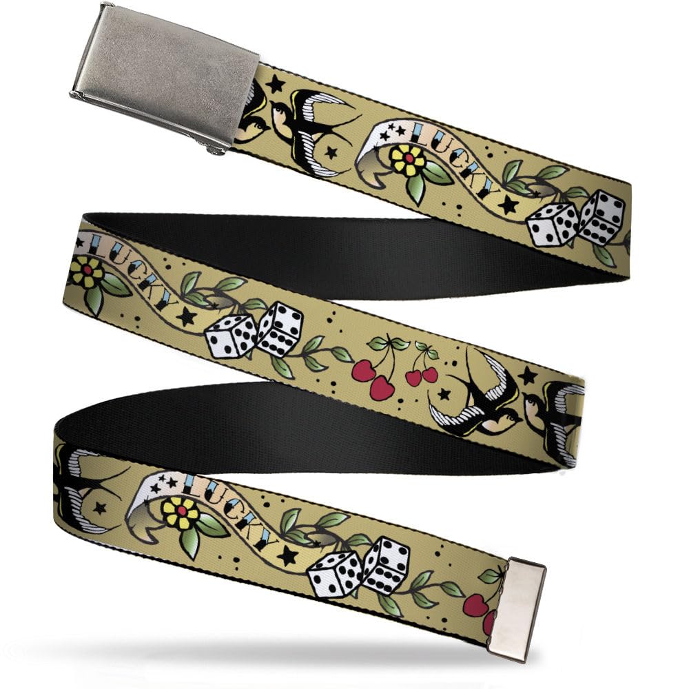 Buckle-Down mens Buckle-down Web Lucky Tattoo 1.5" Belt, Multicolor, 1.5 Wide - Fits up to 42 Pant Size US