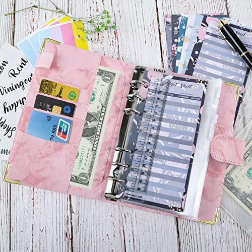 Budget Binder, A6 Budget Binder with 8pcs Zipper Envelopes, 12 pcs Expense Budget Sheets Categories Sticker Labels, Cash Envelopes Money Organizer for Cash Budget Binder Saving Money