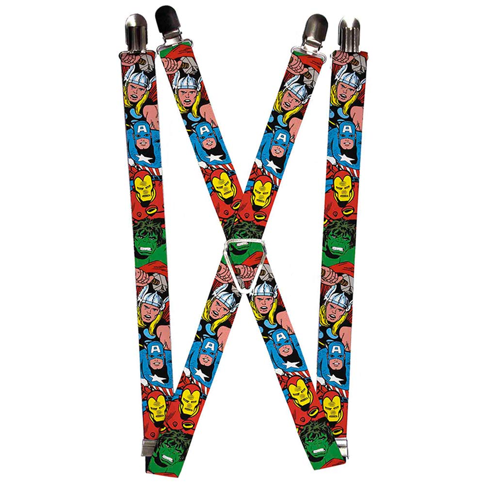 Buckle-Down mens Marvel Comics Suspenders - 1.0"- Avengers Superheroes Close-up Suspenders, Multicolor, 3.5 x 2.5 US