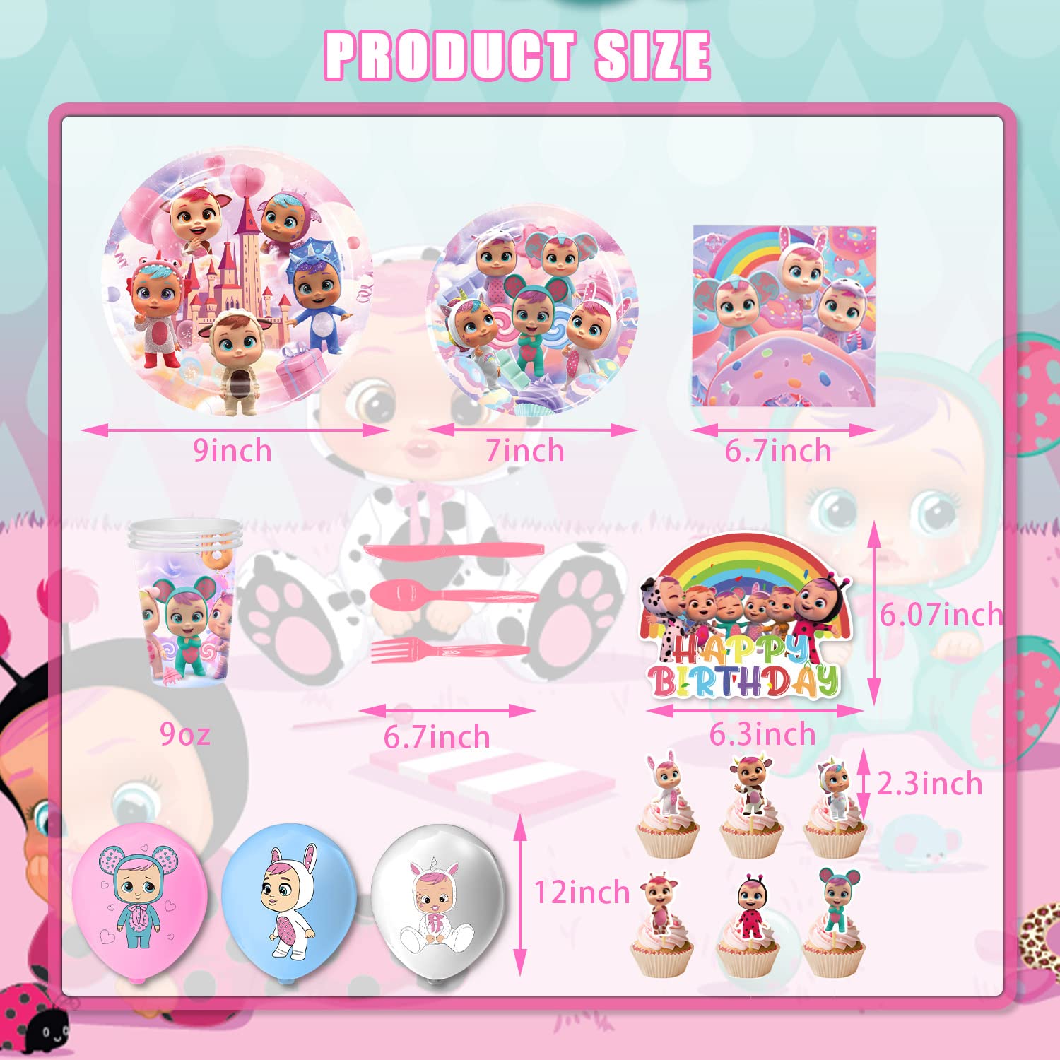 Cry Babies Birthday Party Supplies Set Favors for Gril Decorations Includes Plates Cake Cupcake Toppers Cups Tableware Napkins Backdrop