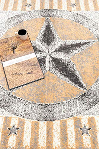 Furnish my Place Texas Star Rug - 5 ft. x 8 ft, Beige Rustic, Novelty Lone Star Rug with Border, Jute Backing