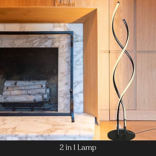 Brightech Embrace Dimmable LED Floor Lamp β Modern Spiral Adjustable Standing Lamp for Living Rooms & Offices β 2-in-1 Tall End Table Lamp for Bedroom Reading - Black