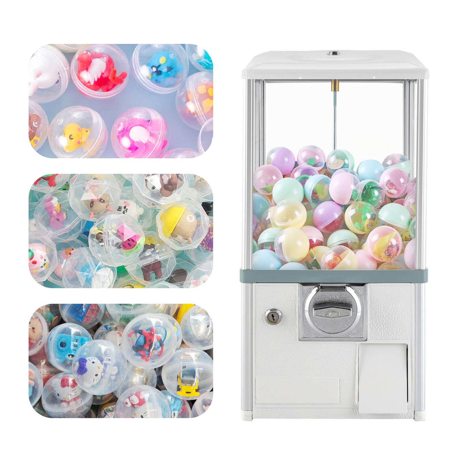 BJTDLLX Vending Machine, Candy Vending Machine Prize Machine Gumball Vending Device Big Capsule for 1.1"-2.1" Gadgets, Commercial Vending Machine for Selling Small Capsule Toys, Candy - White