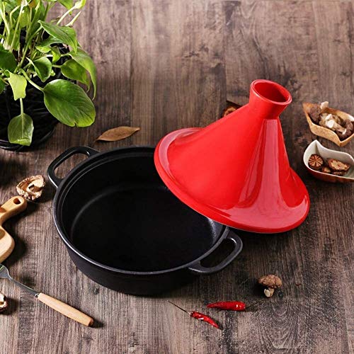 Casserole Dish ZYF Cast Iron Tagine Pot 20Cm, Tajine Cooking Pot with Enameled Cast Iron Base and Cone-Shaped Lid Lead Free Stew Casserole Slow Cooker,Red