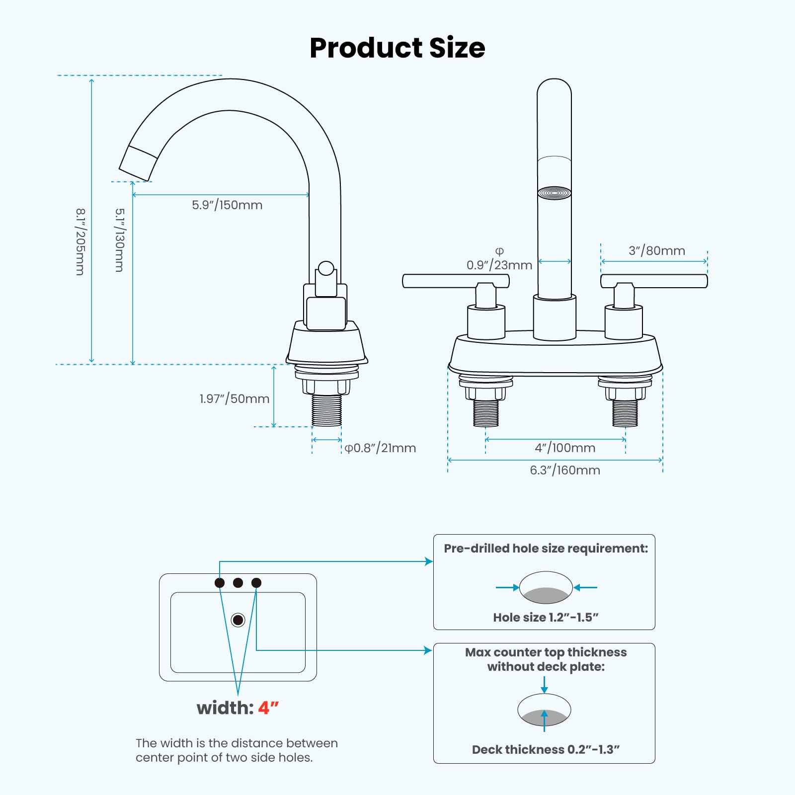 gotonovo 4 Inch Centerset Modern Bathroom Sink Faucet 2 Hole Brushed Nickel Swivel Spout 2-Handle Deck Mounted Lavatory Faucet with Water Supply Lines and Pop Up Drain