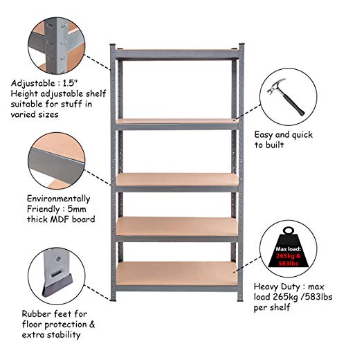 Tangkula 72" Storage Shelves, Heavy Duty Steel Frame 5-Tier Garage Shelf, Metal Multi-Use Storage Shelving Unit for Home/Office/Dormitory/Garage