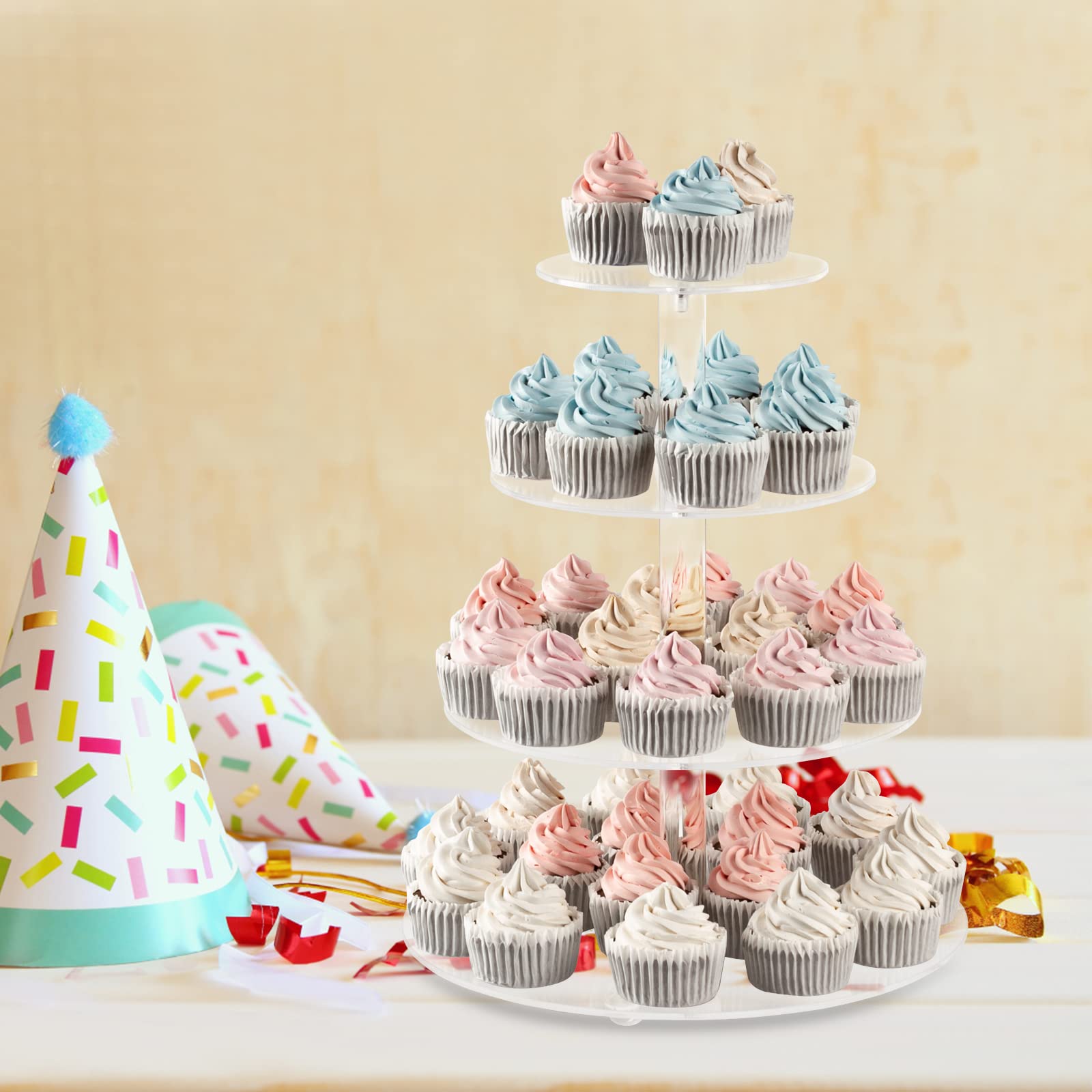 CECOLIC Acrylic Cupcake Stand Clear Cupcake Holder Display Stand Dessert Pastry Tower Stand for Wedding Birthday Bar Party Décor (Round - 4 Tier)