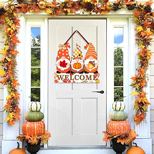 Fall Welcome Door Sign Decor, Gnomes Fall Hanging Sign Thanksgiving Wooden Signs Decorative Wall Plaque, Rustic Front Door Yard Farmhouse Home Autumn Harvest Decorations