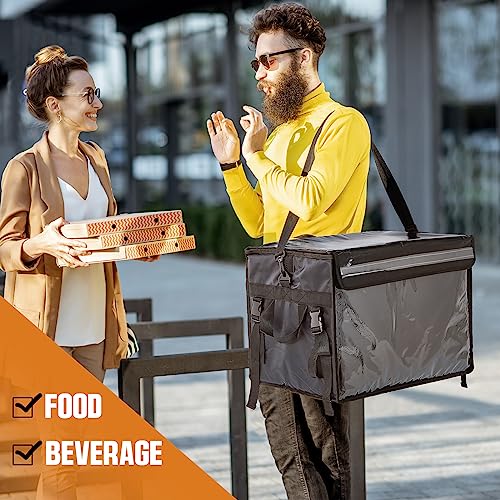 Tanlade 2 Pack Insulated Food Delivery Bag Cooler Catering Bag Waterproof Foldable Grocery Bags with Zippered Top Frame Cup Holder Partition Bottom Plate for Camping Catering Food Transport