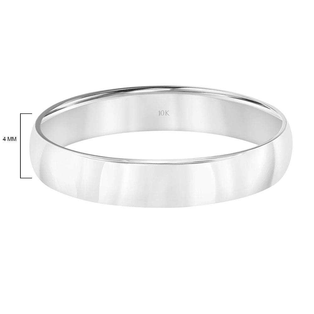Brilliant Expressions 10K White Gold Comfort Fit Signature Plain Classic Wedding Band, 4mm, Size 9