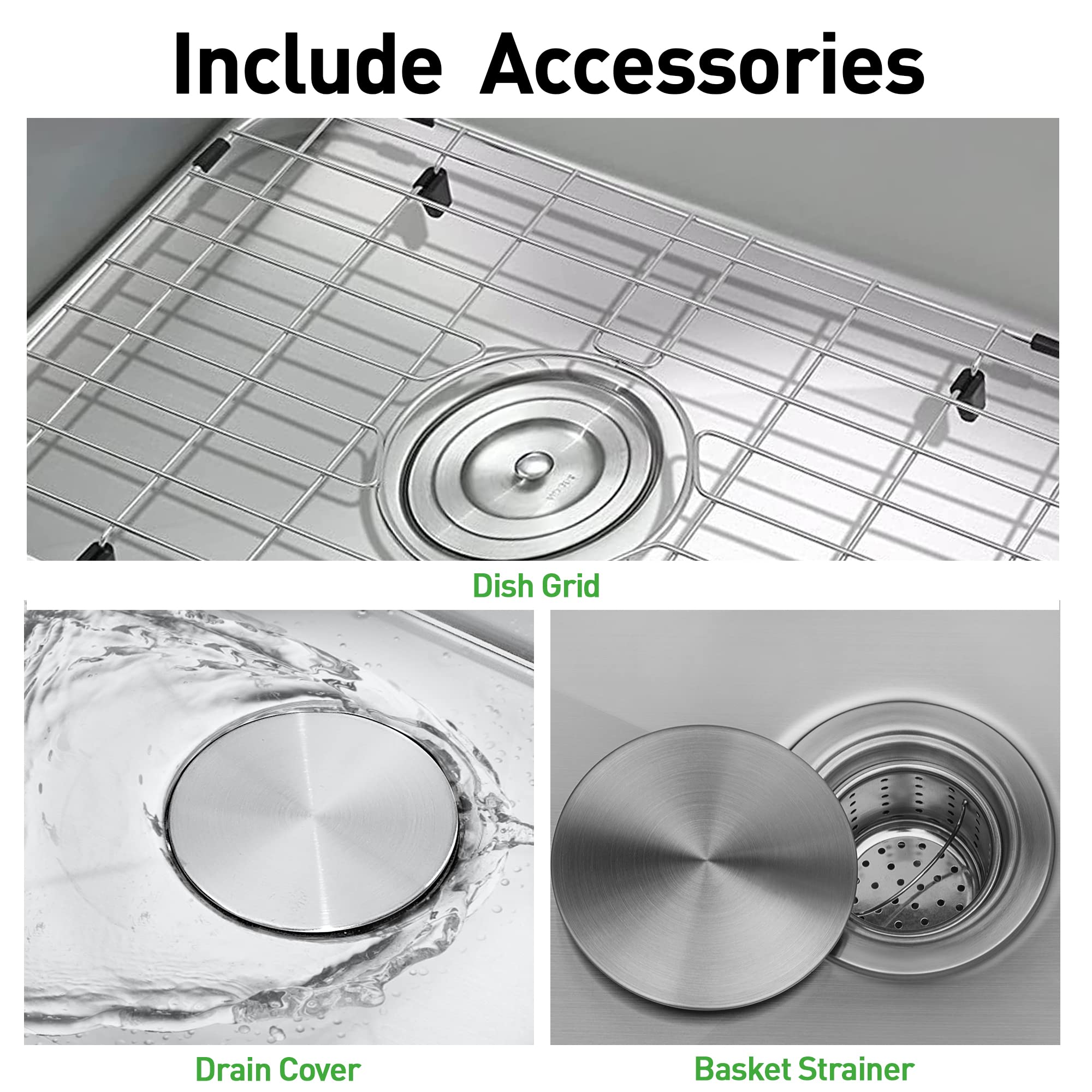 CITYLE 32 Inch Undermount Kitchen Sink, Stainless Steel Sink Handmade 50/50 Double Basin with Bottom Grid and Basket Strainer Drain for Bar Prep Kitchen(32'' x 18'' x 9'')