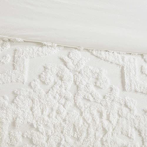 Madison Park Tufted Chenille 100% Cotton Duvet- Modern Luxe All Season Comforter Cover Bed Set with Matching Shams, King/Cal King(104"x92"), Damask Off White 3 Piece