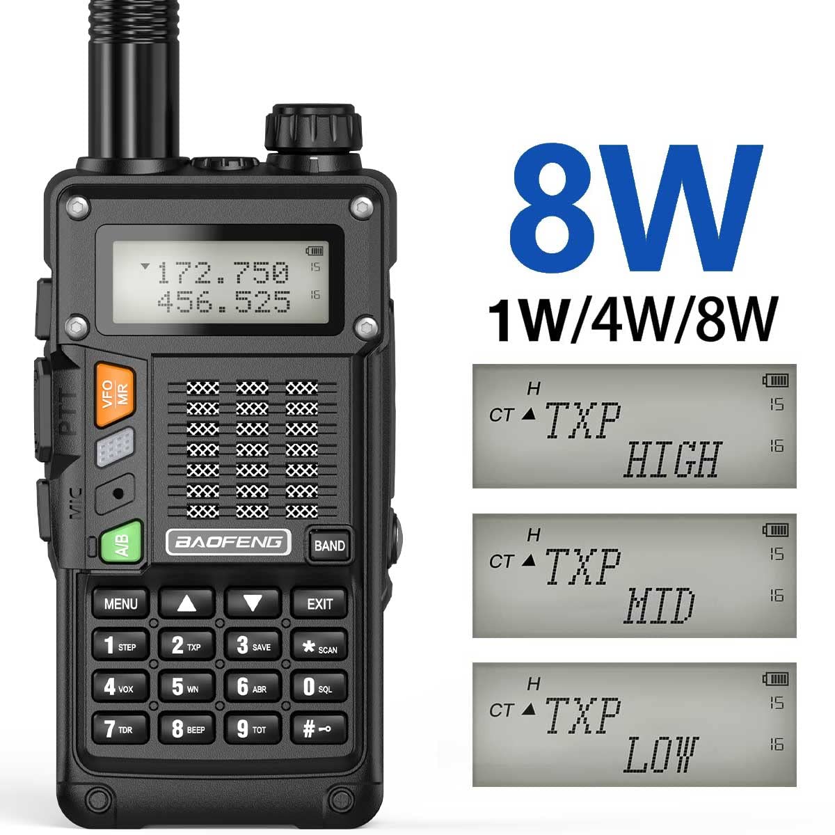 BaoFeng UV-5R Upgrade Ham Radio UV-S9 Pro 8W Dual Band Handheld Baofeng Two Way Radio with USB Charger Cable Rechargeable Walkie Talkies (Black)