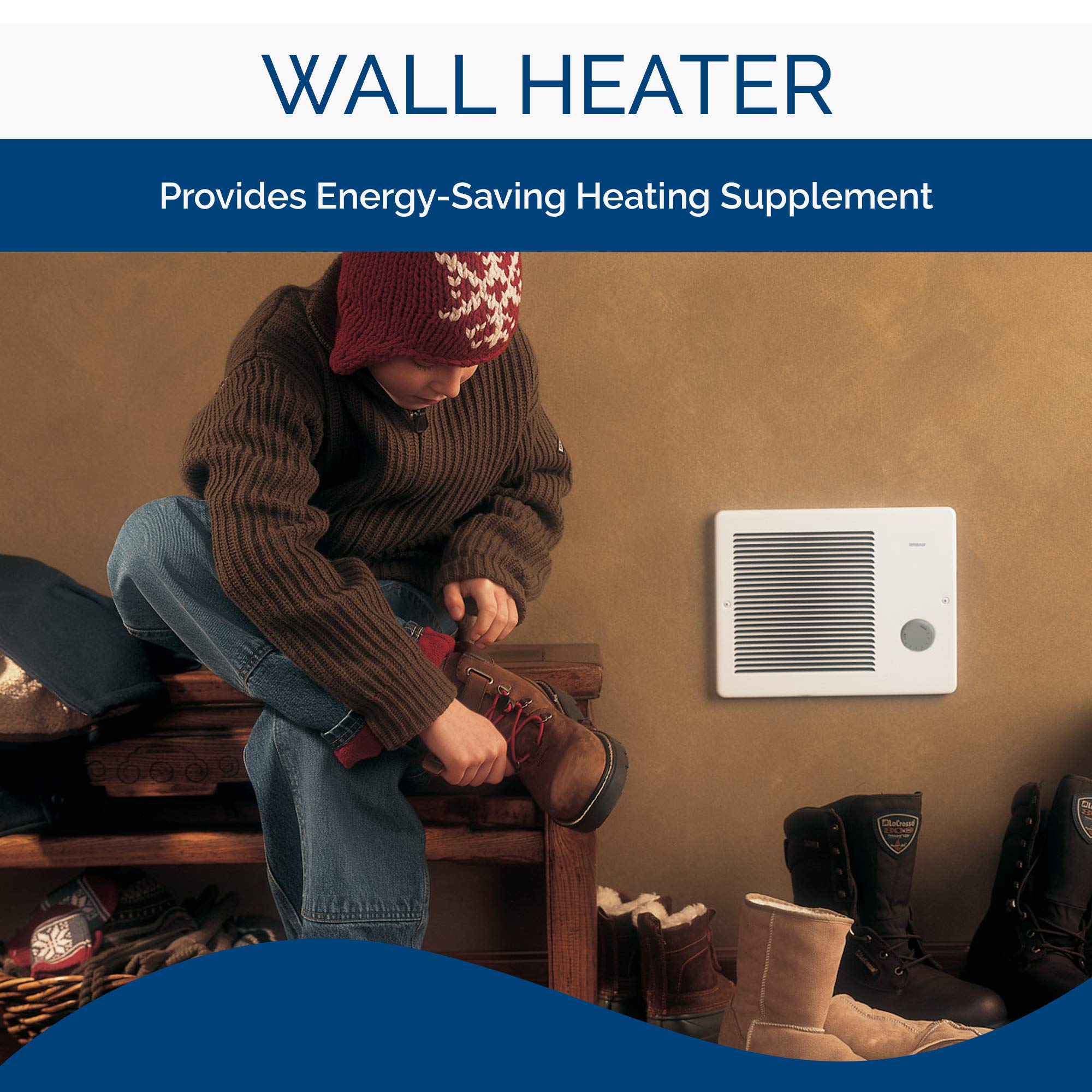 Broan-NuTone Wall Heater, White Grille Heater with Built-In Adjustable Thermostat, 750/1500W, 120/240V AC