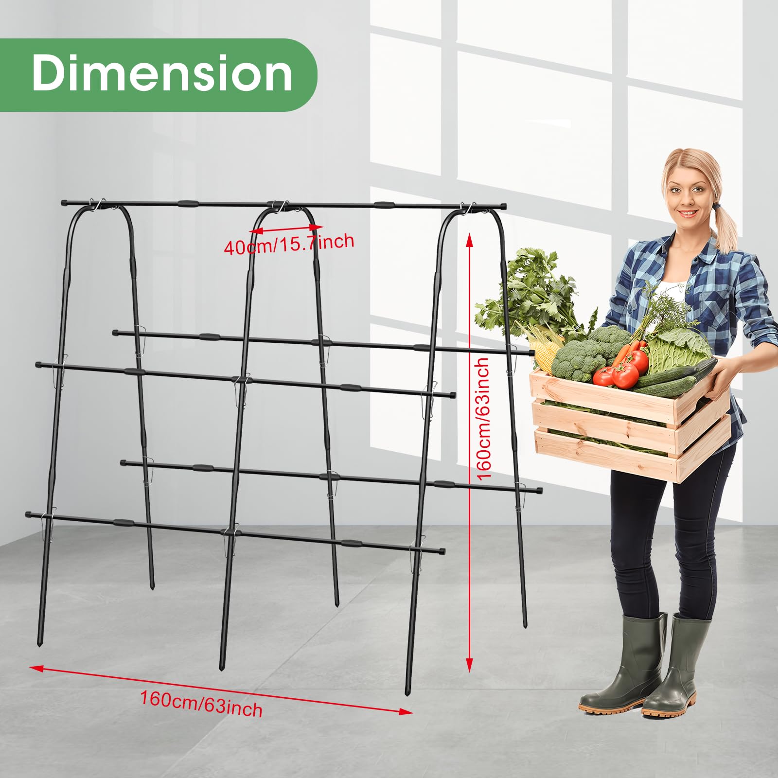 Cucumber Trellis for Garden Vegetable Trellis,63" x 63" U-Shaped Metal Garden Trellis Arch Plant Grow Support Frame for Climbing Plants Support Vegetable Flower Fruits Vine,with Nylon Netting(Black)