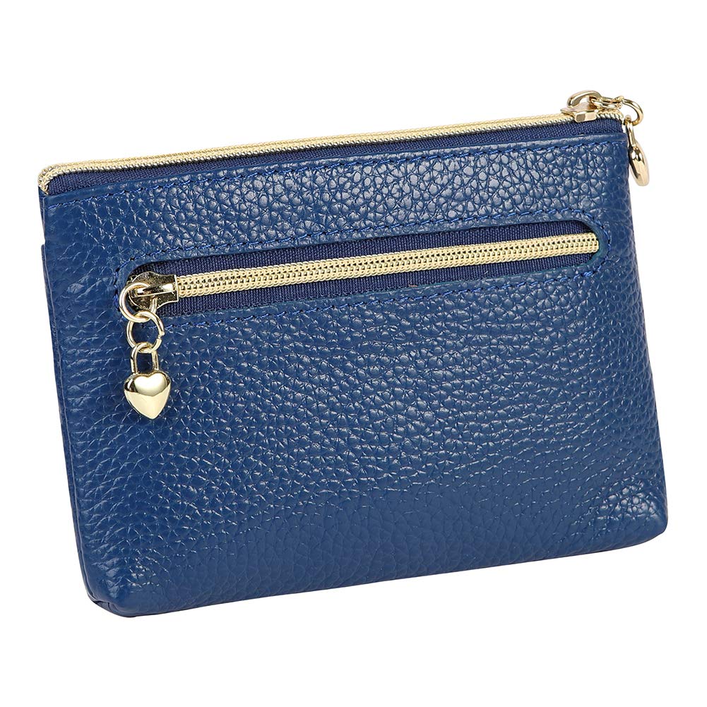 Women's Genuine Leather Coin Purse Zipper Pocket Size Pouch Change Wallet, Royal Blue
