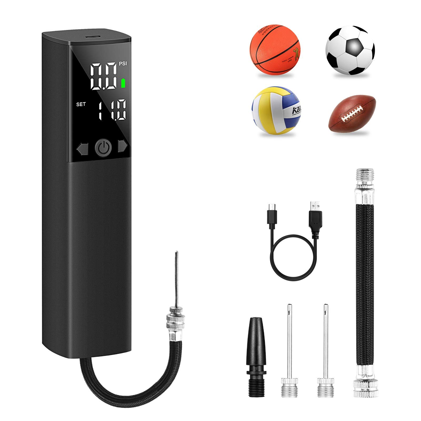 BOMPOW Accurate Electric Ball Pump, Ball Pump for Sports Balls Basketball Air Pump with LCD Display, Air Pumps for Soccer Ball Volleyball Rugby with Inflate Deflate Needles Accessories