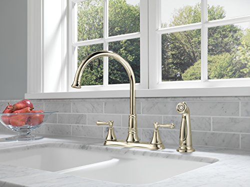 DELTA FAUCET 2497LF-PN Two Handle Kitchen Faucet with Spray, Polished Nickel
