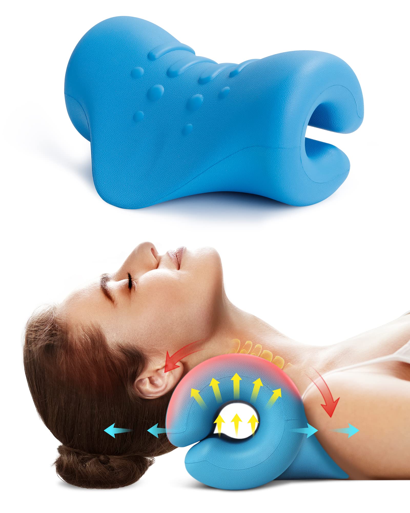 BLABOK Neck Stretcher Neck and Shoulder Relaxer,Portable Cervical Traction Device Neck Stretcher,Neck Posture Corrector Chiropractic Pillow for TMJ Pain Relief and Cervical Spine Alignment-Blue