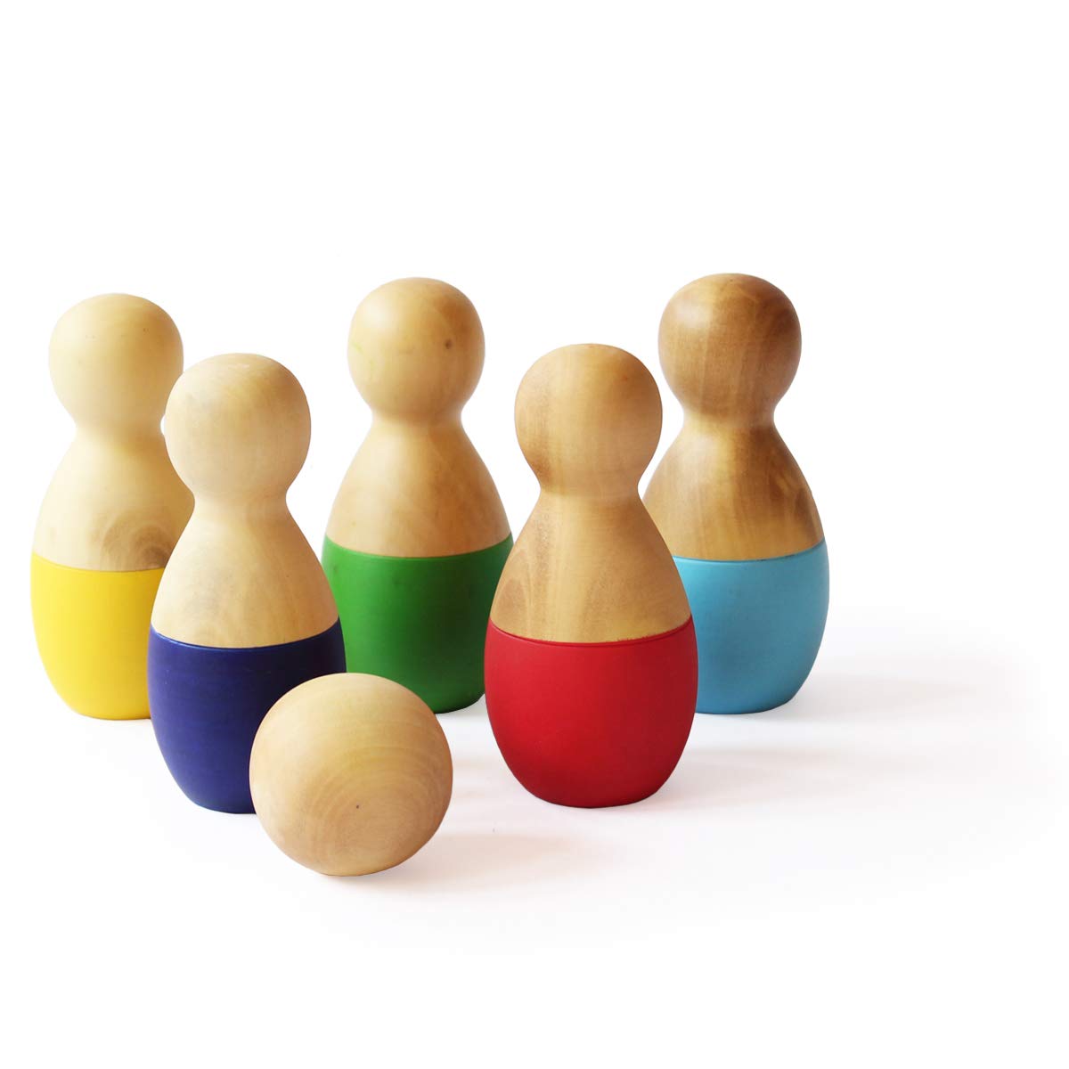 Shumee Wooden Bowling Set for 2 3 4 5 6+ Year Old Kids | Indoor Toddler Toys | Gifts | Family Party Games | Holiday | 6 pins & 1 Ball | Child Safe & Non Toxic