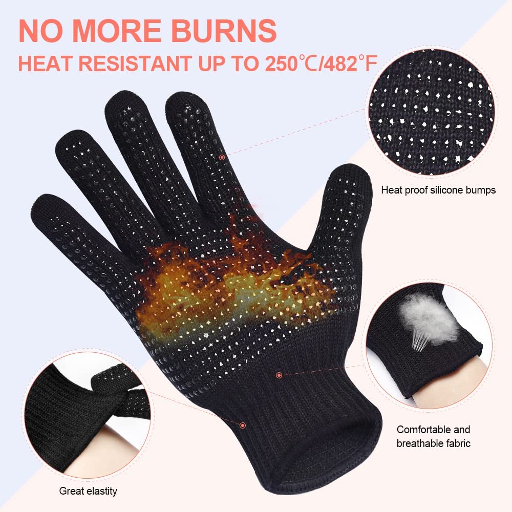 IKOCO Heat Gloves for Hair Styling, Heat Resistant Silicone Mat Pouch and 2Pcs Heat Proof Gloves Mitts for Flat Iron, Curling Iron, Straightener(Black&Grey)