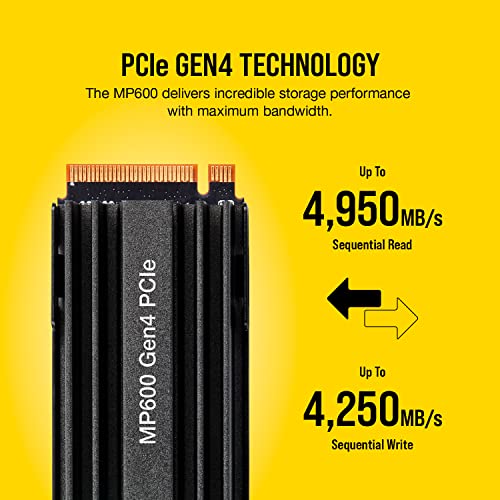 Corsair Force Series MP600 500GB Gen4 PCIe x4 NVMe M.2 SSD (Up to 4,950MB/s Sequential Read and 2,500MB/s Sequential Write Speeds, High-Density 3D TLC NAND, M.2 2280 Form Factor) Black