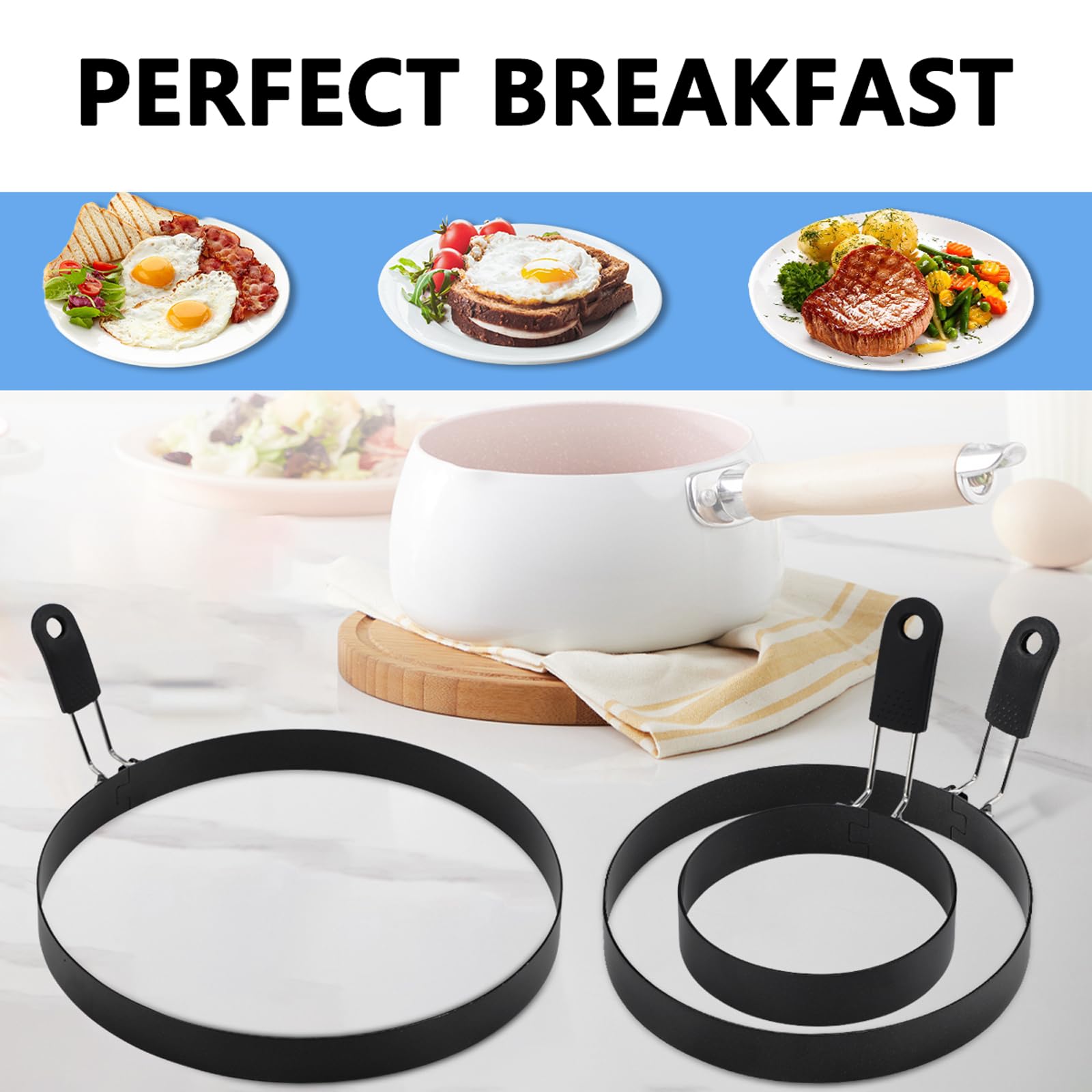 Egg rings 3 Packs Stainless Steel Egg Rings for Frying Eggs Nonstick Large Pancake Mold And Pancake Rings for Griddle (Set of 3)