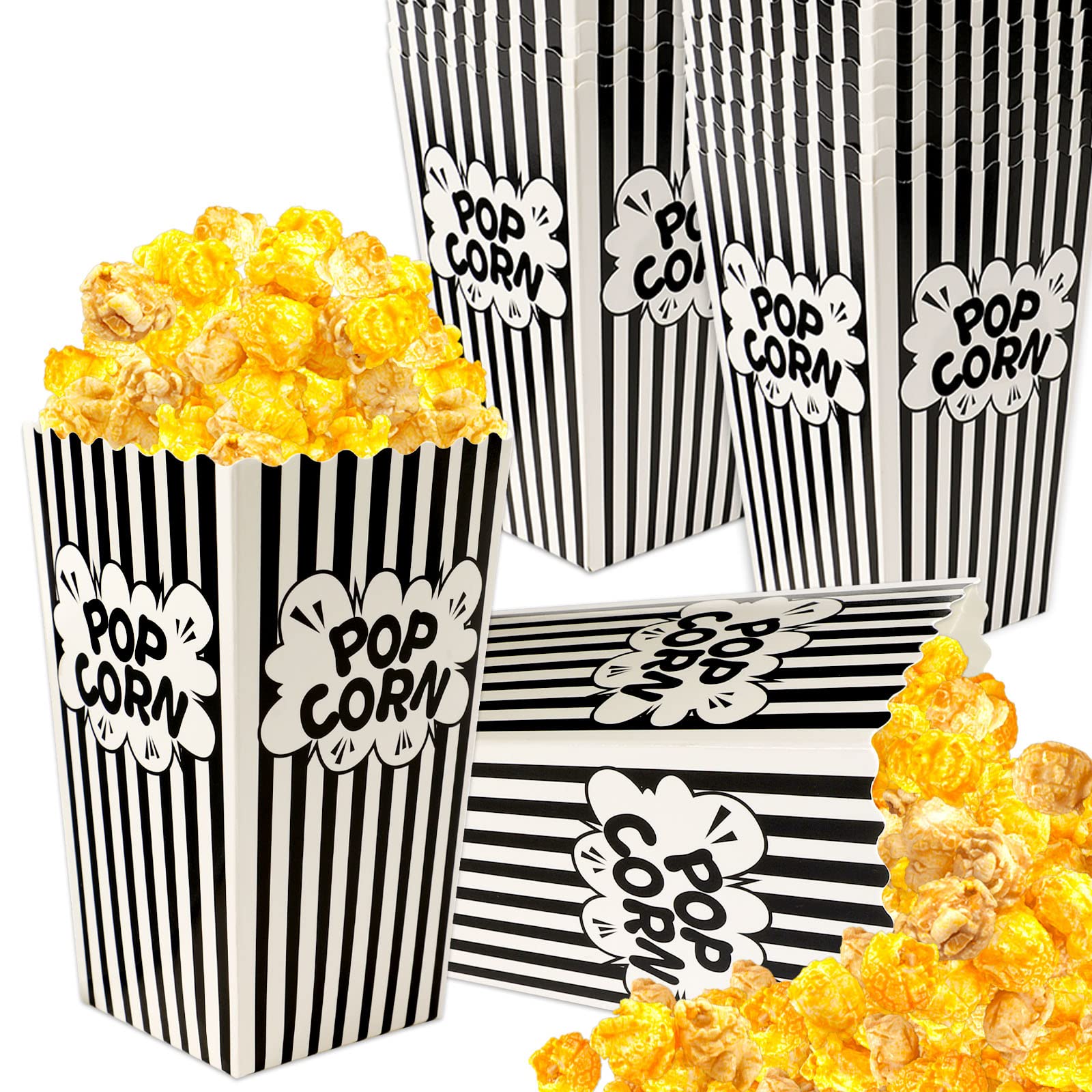 DECYOOL Mini Paper Popcorn Bags, Small Popcorn Bags Black and White Movie Night Popcorn Boxes for Kids Popcorn Buckets and Container for Home, Carnival Party, Decorations(100pack)