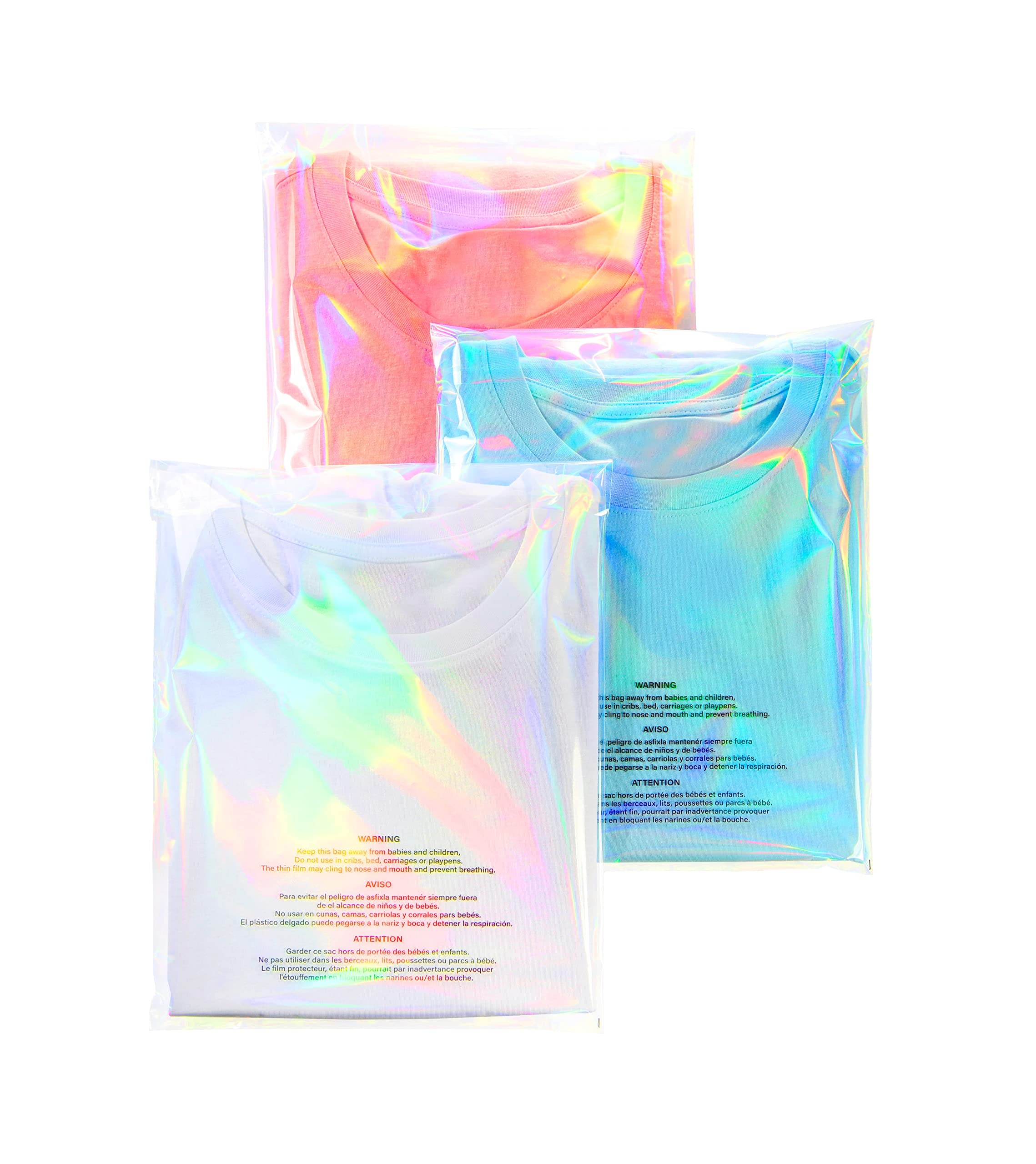 BRONKS - 14" X 20" (100 Pack) Holographic Clear Resealable Cellophane Bags with Suffocation Warning - Fits 14x20 clothing, Photos, Prints, Documents - Self Seal (Iridescent)
