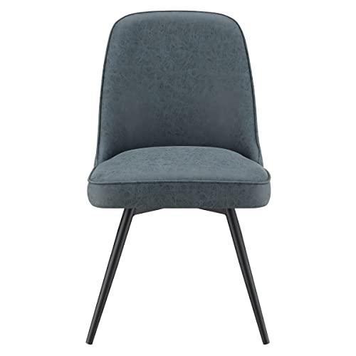 OSP Home Furnishings Penton Swivel Chair with Padded Seat and Black Legs 2-Pack for Dining or Home Office Use, Navy Blue Faux Leather