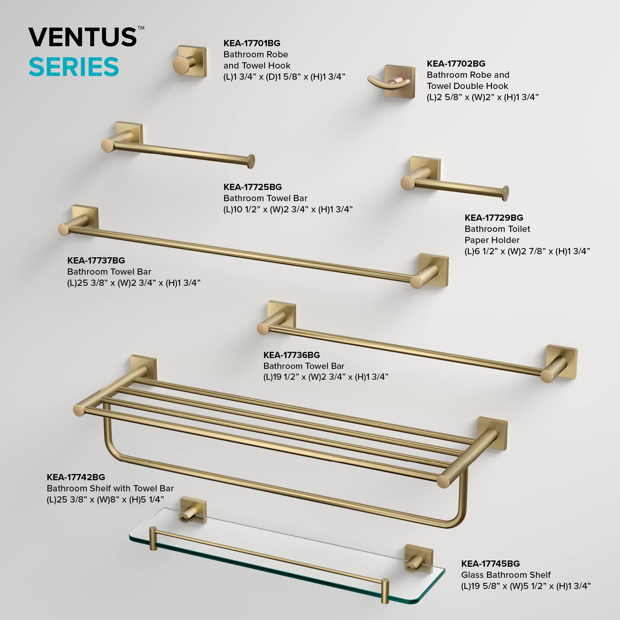 KRAUS Ventus Bathroom Robe and Towel Double Hook, Brushed Gold Finish, KEA-17702BG