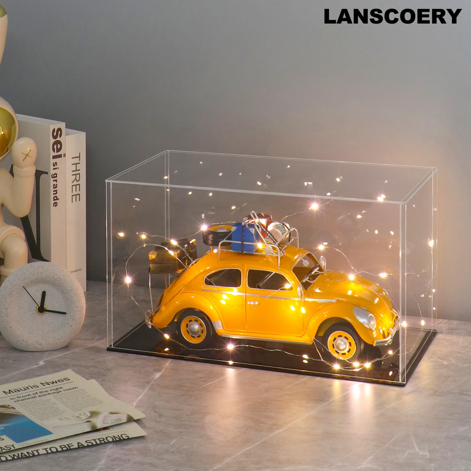 LANSCOERY Clear Acrylic Display Case, Assemble Small Display Box Stand with Black Base, Dustproof Protection Showcase for Collectibles Memorabilia Figurines (6x4x4inch; 15x10x10cm)