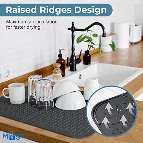 Large Silicone Dish Drying Mat for Kitchen Counter Size 20.5β x 17.7β, Eco Friendly Food Grade Drying Mat, Easy to Clean, Heat Resistant Hot Pot Holder, Dish Washer Safe