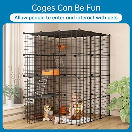 Eiiel Large Cat Cage Enclosures with Balcony Indoor DIY Cat Playpen Detachable Metal Wire Kennels Crate 2x3x3 Large Exercise Place Ideal for 1-3 Cat