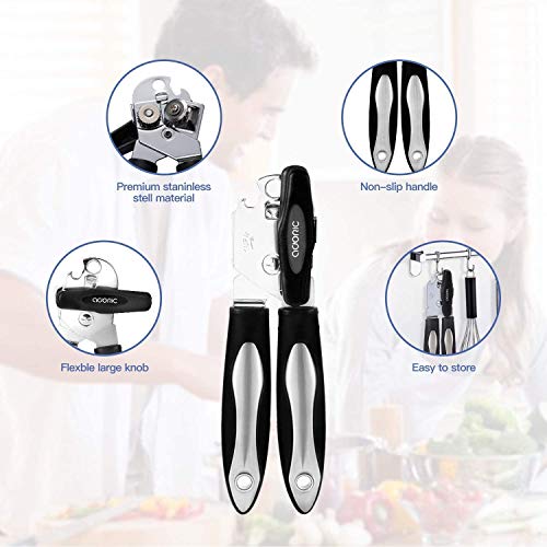 Can Opener, Stainless Steel Manual Can Opener, Food-Safe, Multifunctional Bottle Openers with Non-Slip Handle & Oversized Turn Knob, Smooth Edge, Ultra Sharp Cutting for Seniors with Arthritis