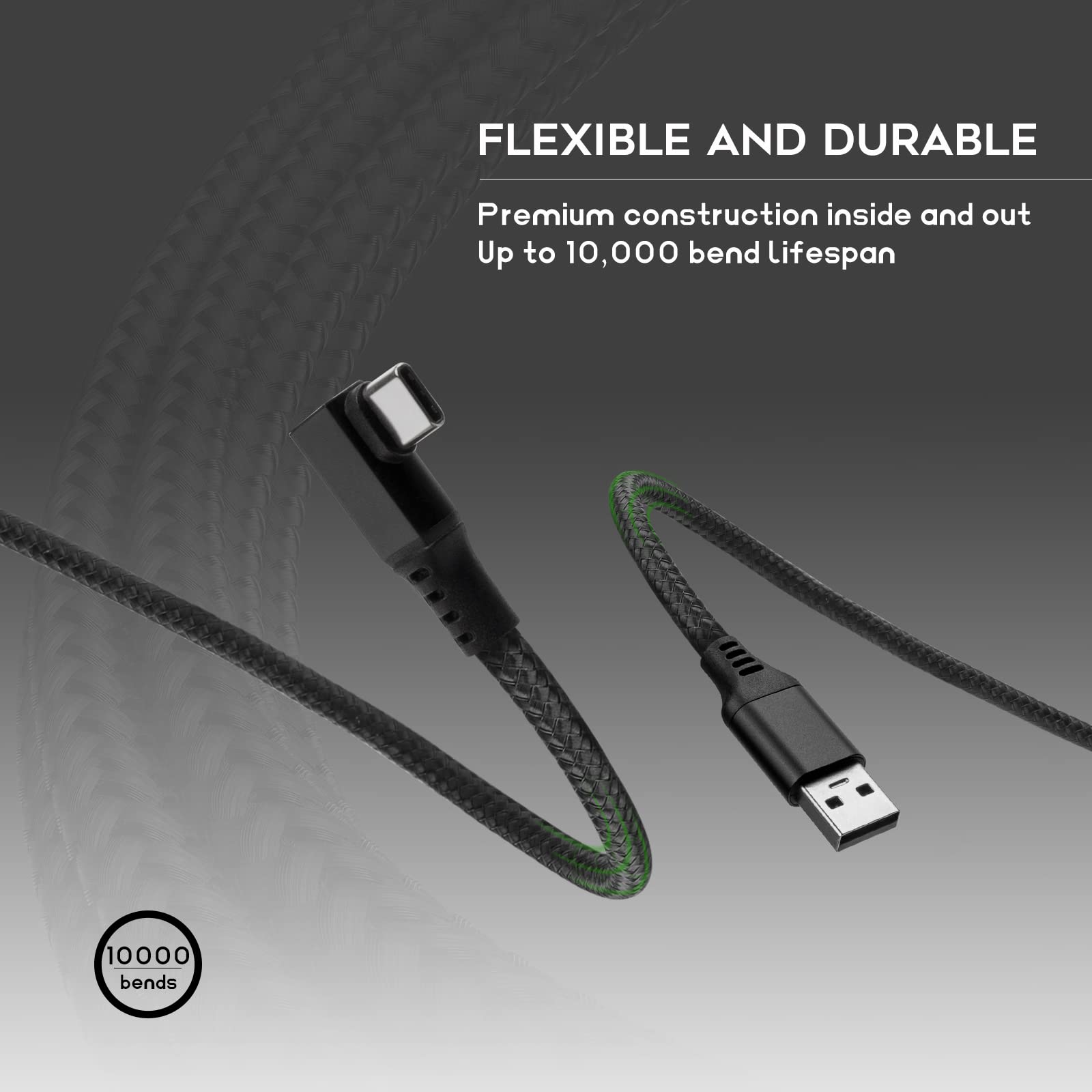 Black Link Cable for Oculus/Meta Quest 2 10FT/3m, Nylon Fabricated Net, Up to 5Gbps High Speed Transfer & Fast Charging to Link a PC for SteamVR