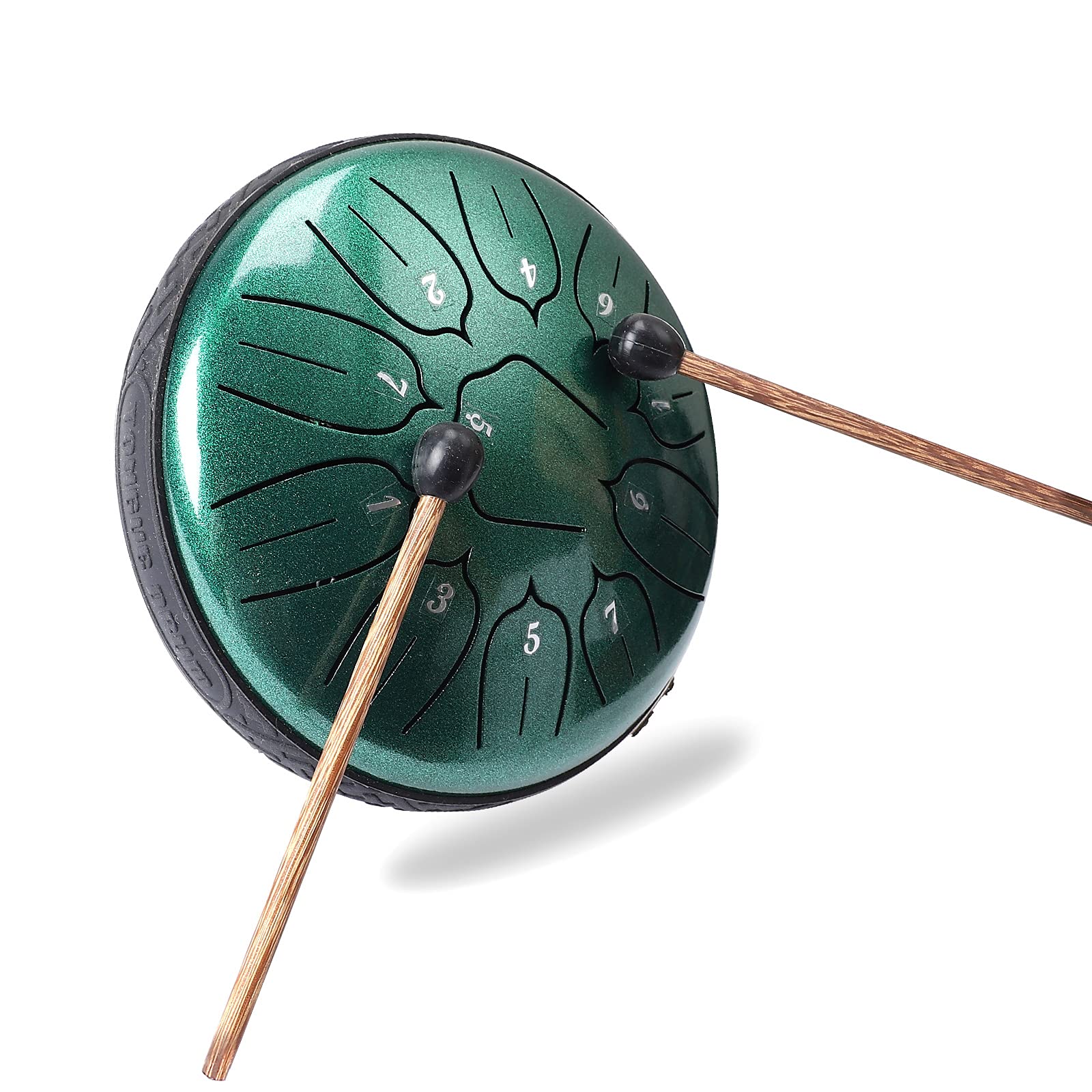 Ubblove Steel Tongue Drum 11 Notes 6 inch Handpan Drum Percussion Instruments with Mallets Bag for Meditation Musical Education Concert Party Gifts - Green