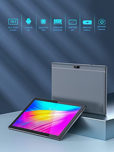 Tablet Android 11, Tablet 10 inch, 2GB RAM+64GB ROM & 512GB Expand, 2+8MP Dual Camera, 2.4G WiFi, Bluetooth, IPS Touch Screen, 6000mAh Battery, Google GMS Certified Tablets Grey