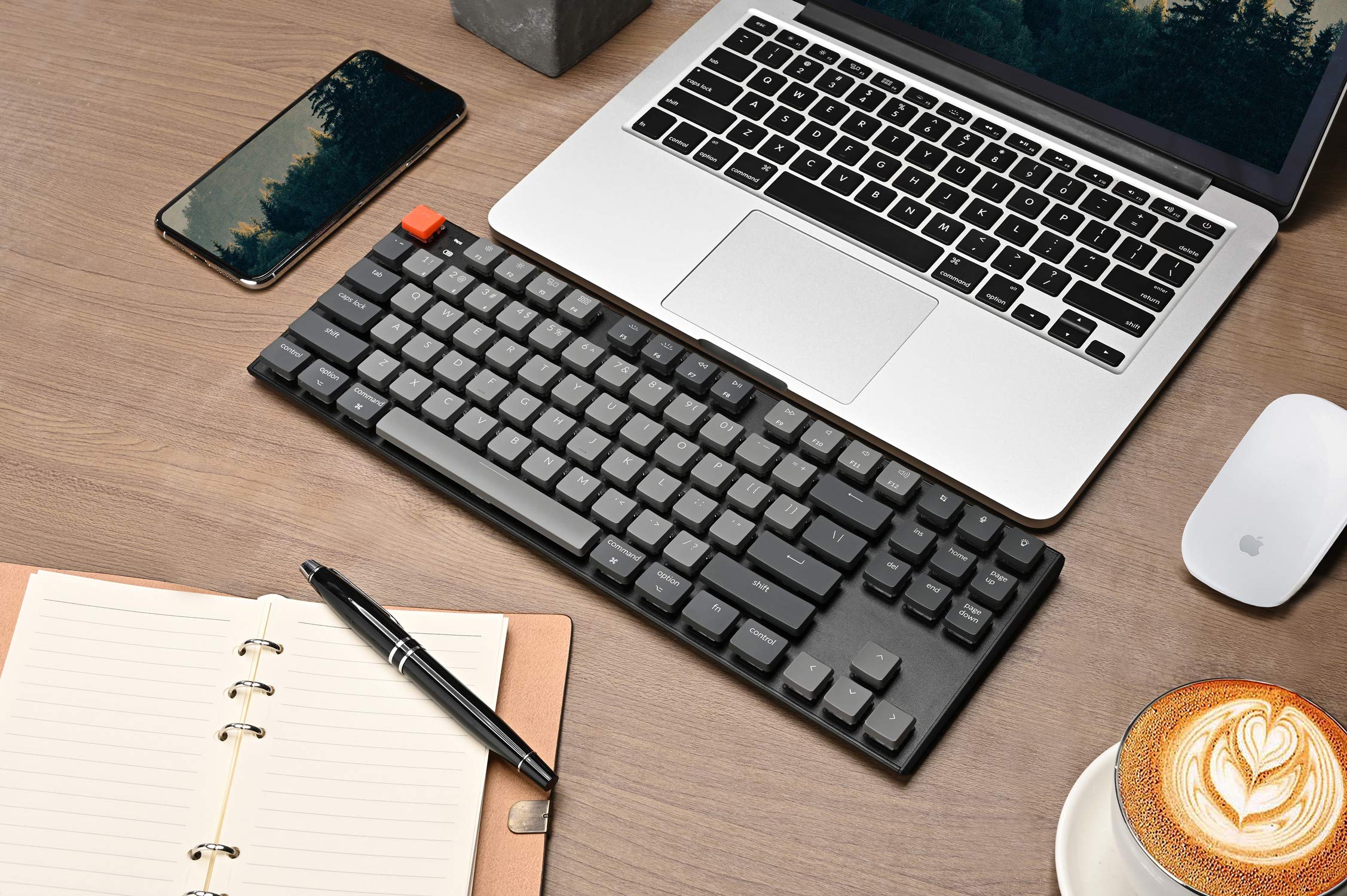 Keychron K5 87 Key Ultra-Slim Wireless Bluetooth/USB Wired Mechanical Gaming Keyboard, TKL Tenkeyless RGB LED Backlit Low Profile Brown Switches for Mac Windows, N-Key Rollover, Version 5