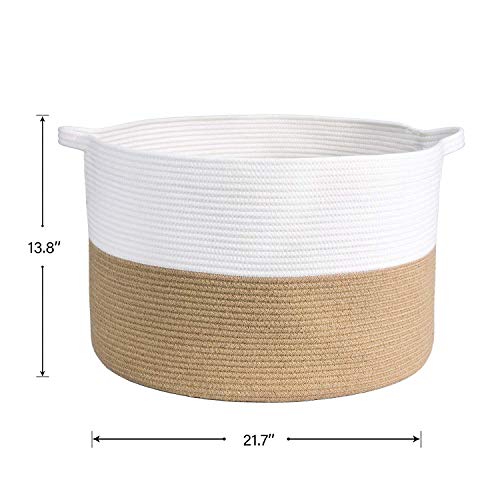 INDRESSME Large Jute Basket (Set of 2)- XXXL Large Cotton Rope Basket and Belly Blanket Basket