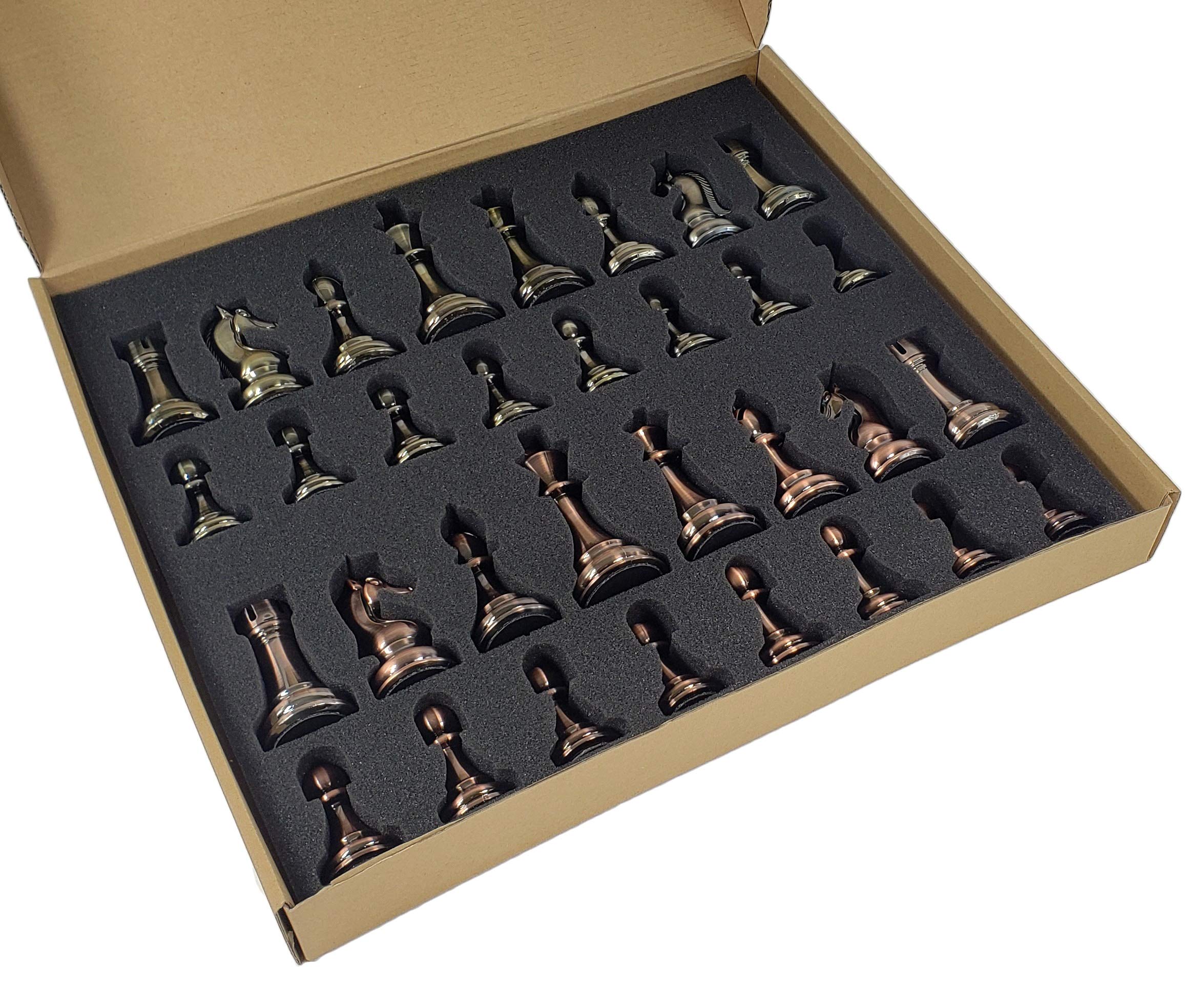 Large 4 3/8 inch King Copper & Gold Finish Staunton Chess Men Set NO Board