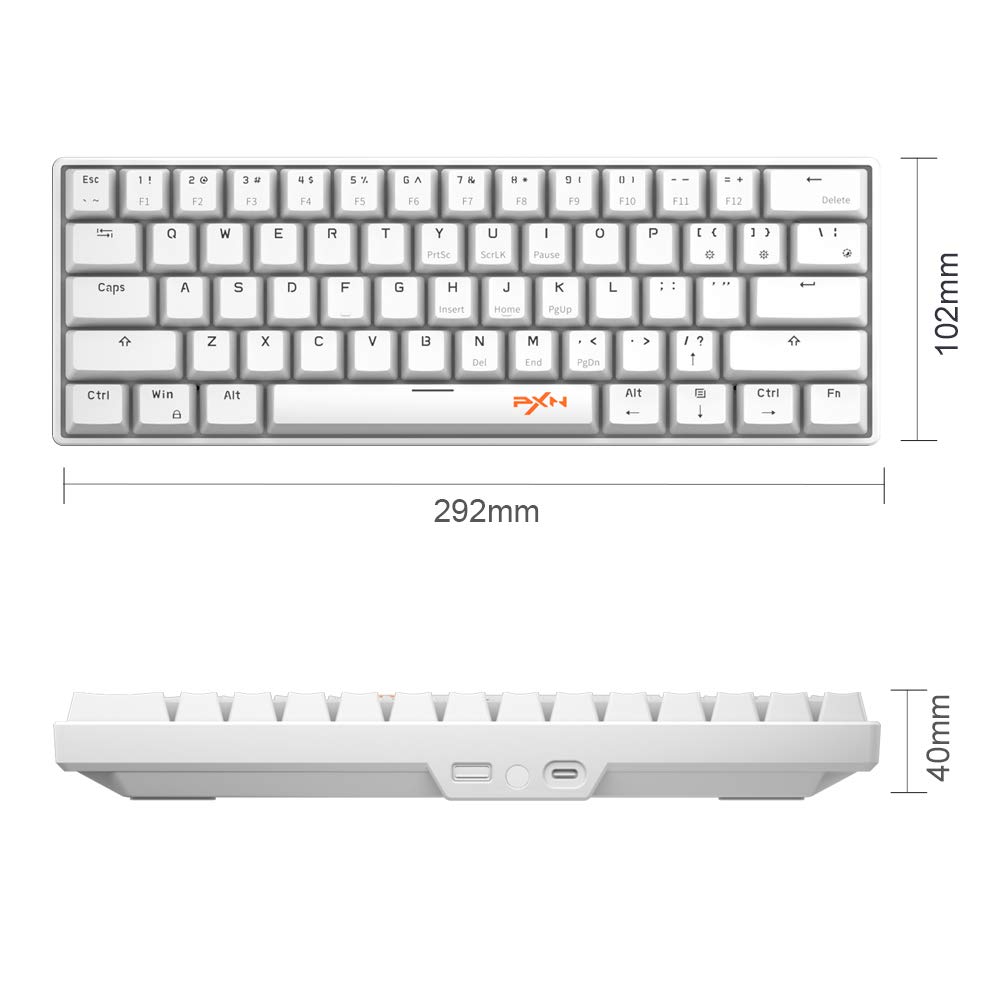 PXN K30 60% Mechanical Keyboard Wireless Mobile Gaming Keyboard Backlit Wired LED Mini Compact Keyboards Compatible with Android PC Laptop (White)