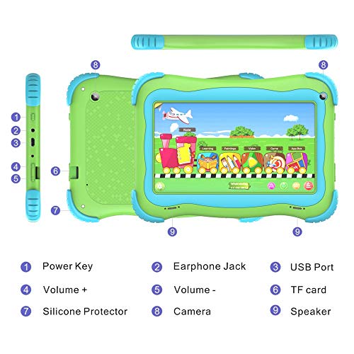 Kids Tablet 7 inch Android Tablet for Kids, Tablet for Toddlers Tablet with WiFi Parental Control Dual Camera 1GB 32GB Google Playstore YouTube Netflix for Boys Girls (Green)