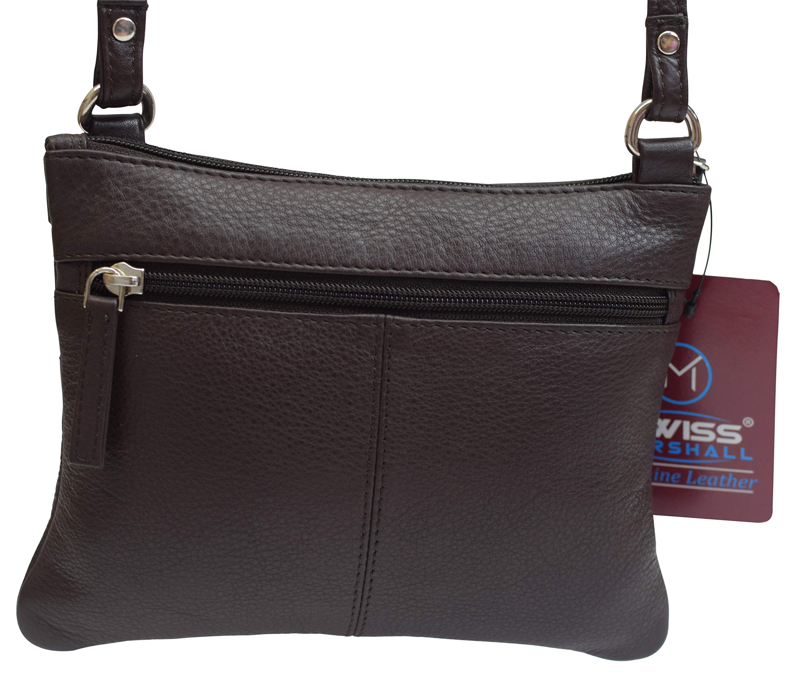 Swiss Marshall Womens Genuine Leather Small Crossbody Shoulder Designer Bag and Ladies Purse (Brown)