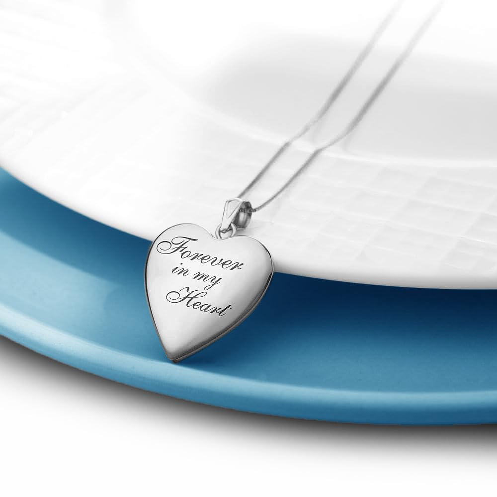 PicturesOnGold.com Forever in My Heart Locket Necklace for Women That Hold Pictures & Engraving in Personalized Sterling Silver (Locket + 1 Photo).