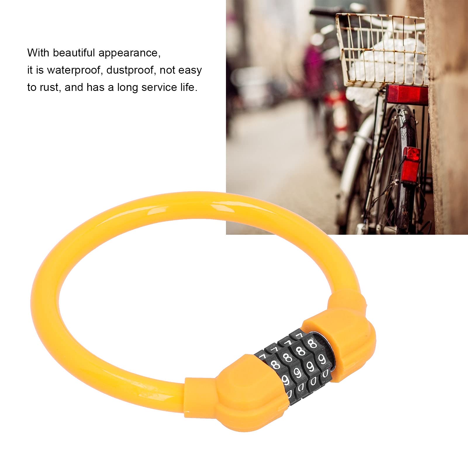 Beaswhca Mountain Bike Lock Cord high Security 4-Digit Mountain Bike Cord Lock Waterproof Suitable for Riding Outdoors(Orange)