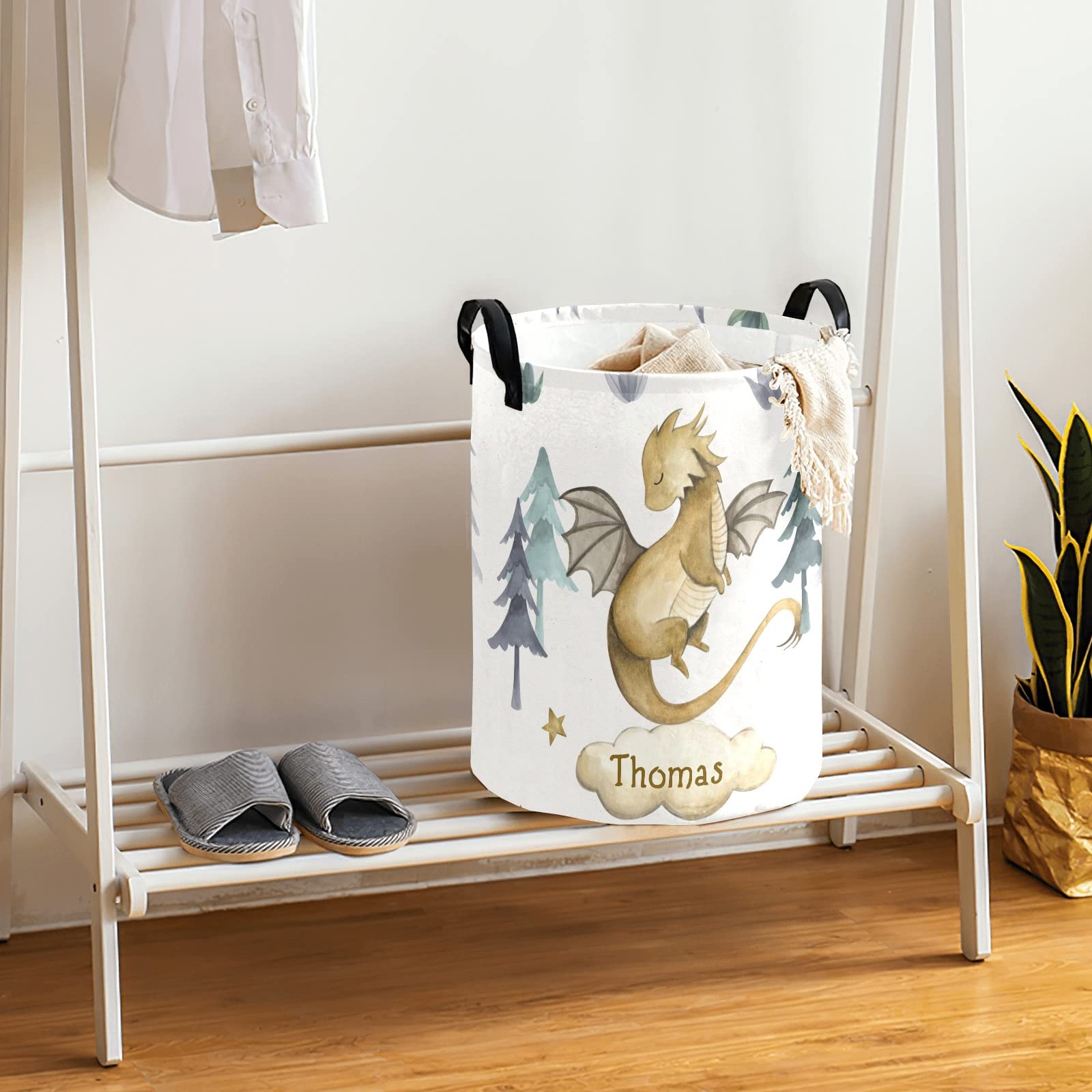 Cute Flying Dragon Personalized Laundry Hamper,Custom Name Collapsible Waterproof Laundry Basket Storage Bins with Handle for Clothes,Toy,Nursery