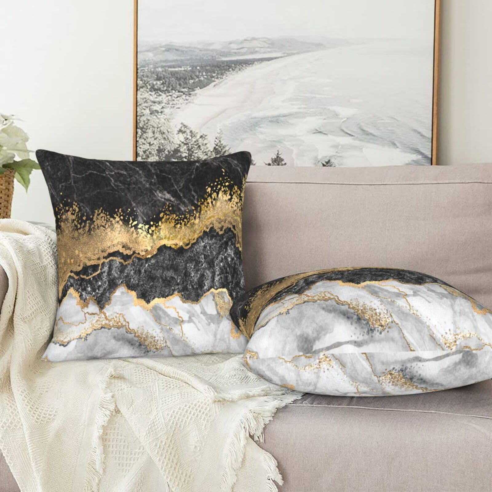 Black and White Throw Pillow Covers 18 X 18 Inch Set of 2 Modern Abstract Art Line Boho Decorative Pillow Cases Cushion Covers for Sofa Couch Car Bedroom Home Decor