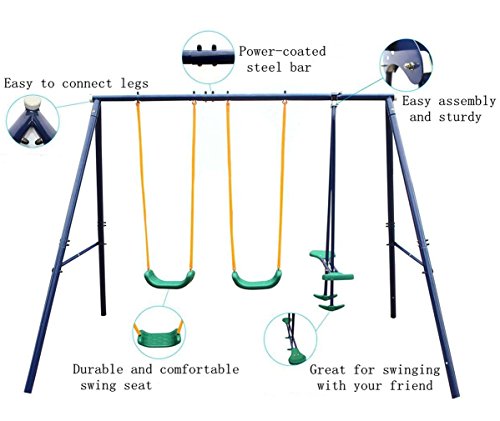 GREBAI Outdoor Metal Swing Set, Children's Swing Set with Slide for Backyard, Swing Set for Children, Toddlers, use