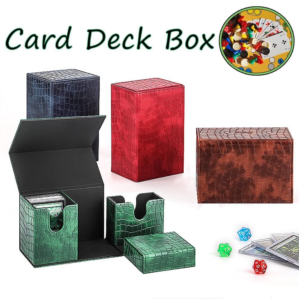 Card Game Deck Storage Box with two Compartment for cards and one for dice-Holds up to 192+ Cards and 15 Dice-PU leather with a comfortable touch-MTG/TCG/CCG/YugiOh/ultimate guard/commander(Brown)